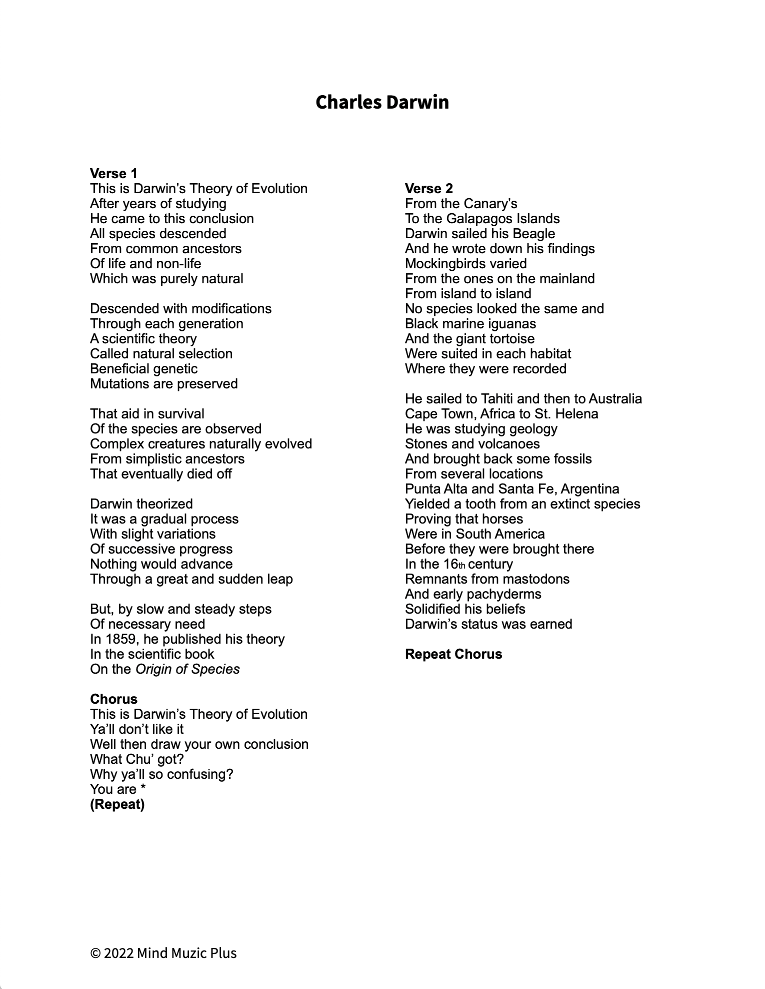 Charles-Darwin Lesson | Mind Muzic Plus | Education through music.