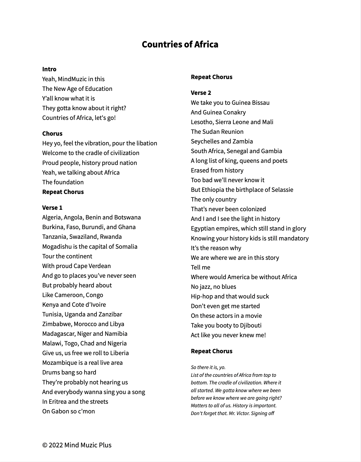 Countries-of-Africa Lesson | Mind Muzic Plus | Education through music.