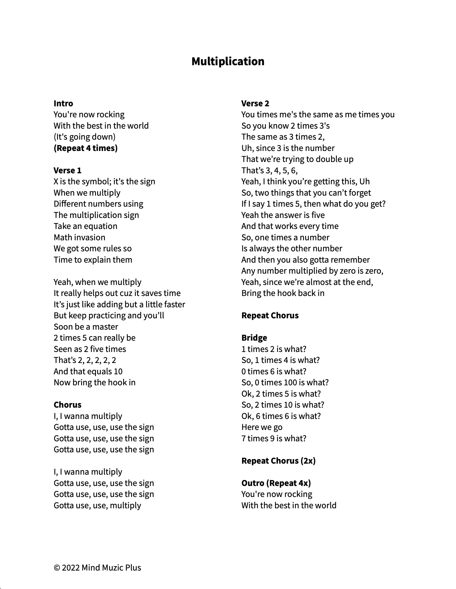 Multiplication Lesson | Mind Muzic Plus | Education through music.